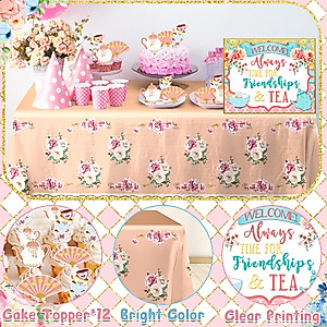 Tea Party Decorations, Let's Par Tea Decorations, Tea Party Photo Booth Props, Balloons, Tea Garden Party Decorations, Floral Teapot Cake Topper for Birthday Baby Shower Wedding Favors Girls Women