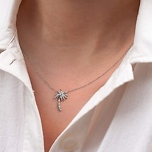 DZON Sterling Silver 1/20Ct TDW Diamond Palm Tree Fashion Pendant Necklace for Women(I-J, I2)