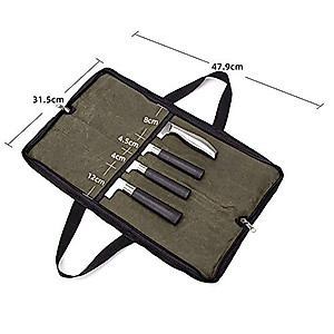 Kani Chef Knife Roll Bag (4 Slots), Waterproof Waxed Canvas Cutlery Knife Bag, Portable Knife Roll Case, Heavy Duty Knife Storage Case with Zipper Closure for Working Barbecue Camping