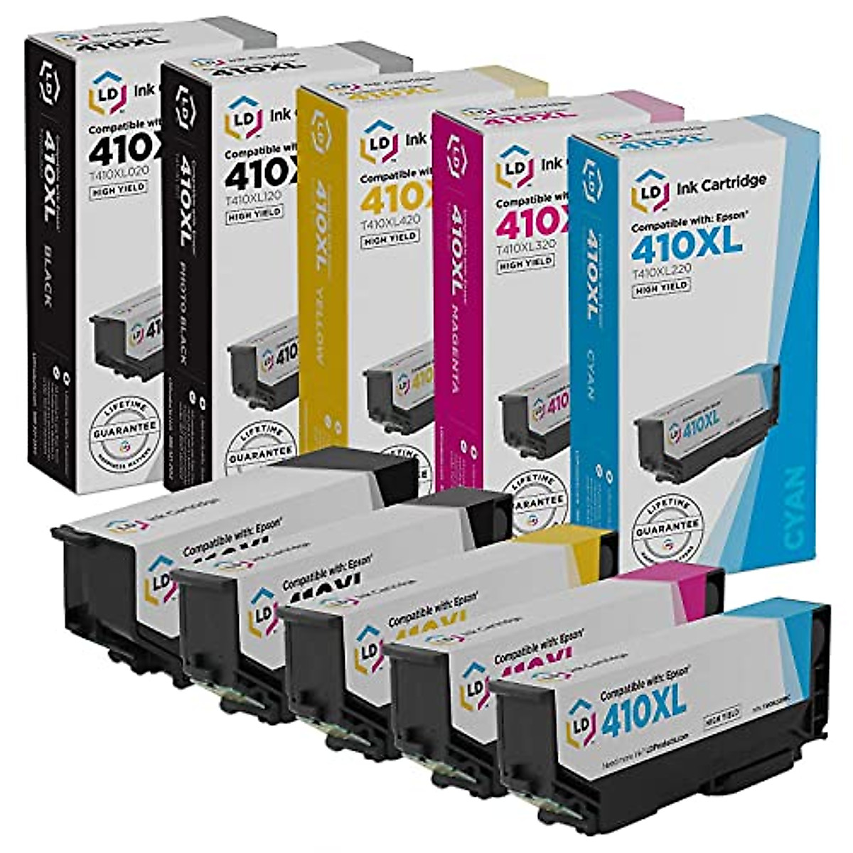 LD Products Remanufactured Ink Cartridge Replacement for Epson 410XL High Yield (Black, Cyan, Magenta, Yellow, Photo Black, 5-Pack)