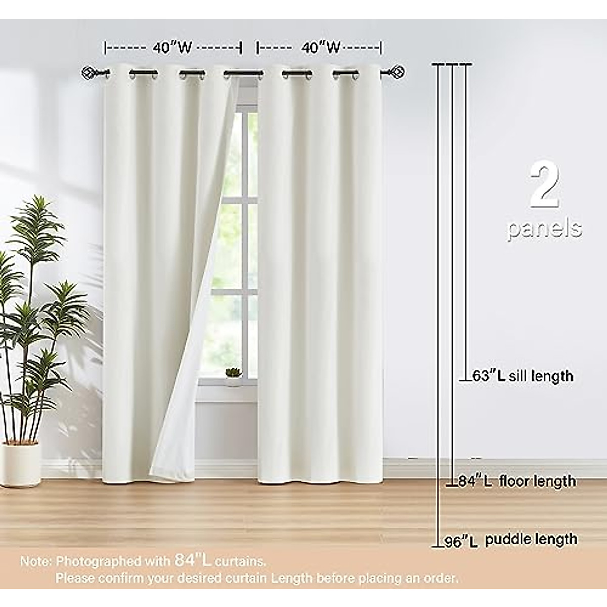 White Full Blackout Curtains for Living-Room with White Coating, Linen Textured Thermal Insulated Window Treatment Set for Bedroom Guest Room Hotel Energy Saving Curtain Panels Grommet Top 40"x84" 2pk