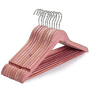 TOPIA HANGER American Red Cedar Wood Coat Hangers, Wooden Suit Hangers, 10 Pack-Natural, Smooth Cut Notches- 360°Flexible Hook- Solid Non-Slip Bar - CT07C