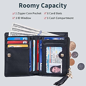 Gostwo Wallet Women, Bifold Leather Small Wallets Woman, Slim RFID Credit Card Wallet with ID Window and Zippered Coin Pocket, Cute Small Wallet with Tassel for Girls Teens Ladies, Black