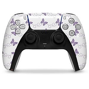 WraptorSkinz Skin Wrap compatible with Sony PS5 DualSense Controller Pastel Butterflies Purple on White (CONTROLLER NOT INCLUDED)