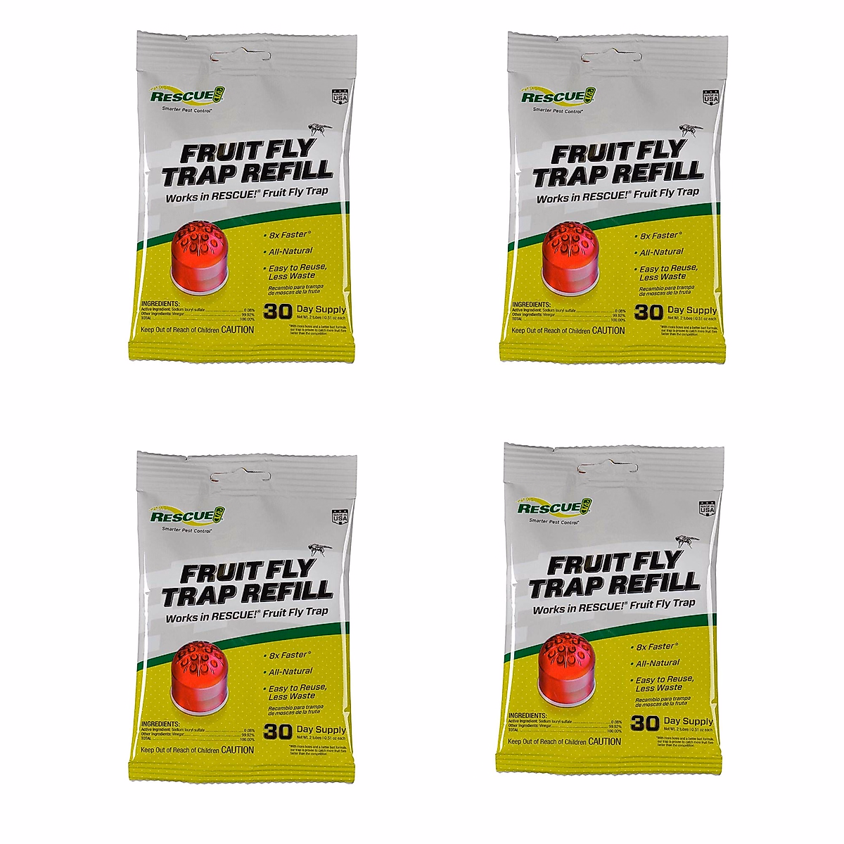 Rescue FFTA Non-Toxic Fruit Fly Trap Attractant Refill, 30 Days, attaractant, 4 Pack