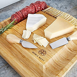 Noble Nest Bamboo Cheese Board and Knife Set with Drawer, Slate Labels, Marker & Travel Bag - Charcuterie Board Cheese Platter Great Gifts for Wine Lovers, Bridal Shower, Wedding