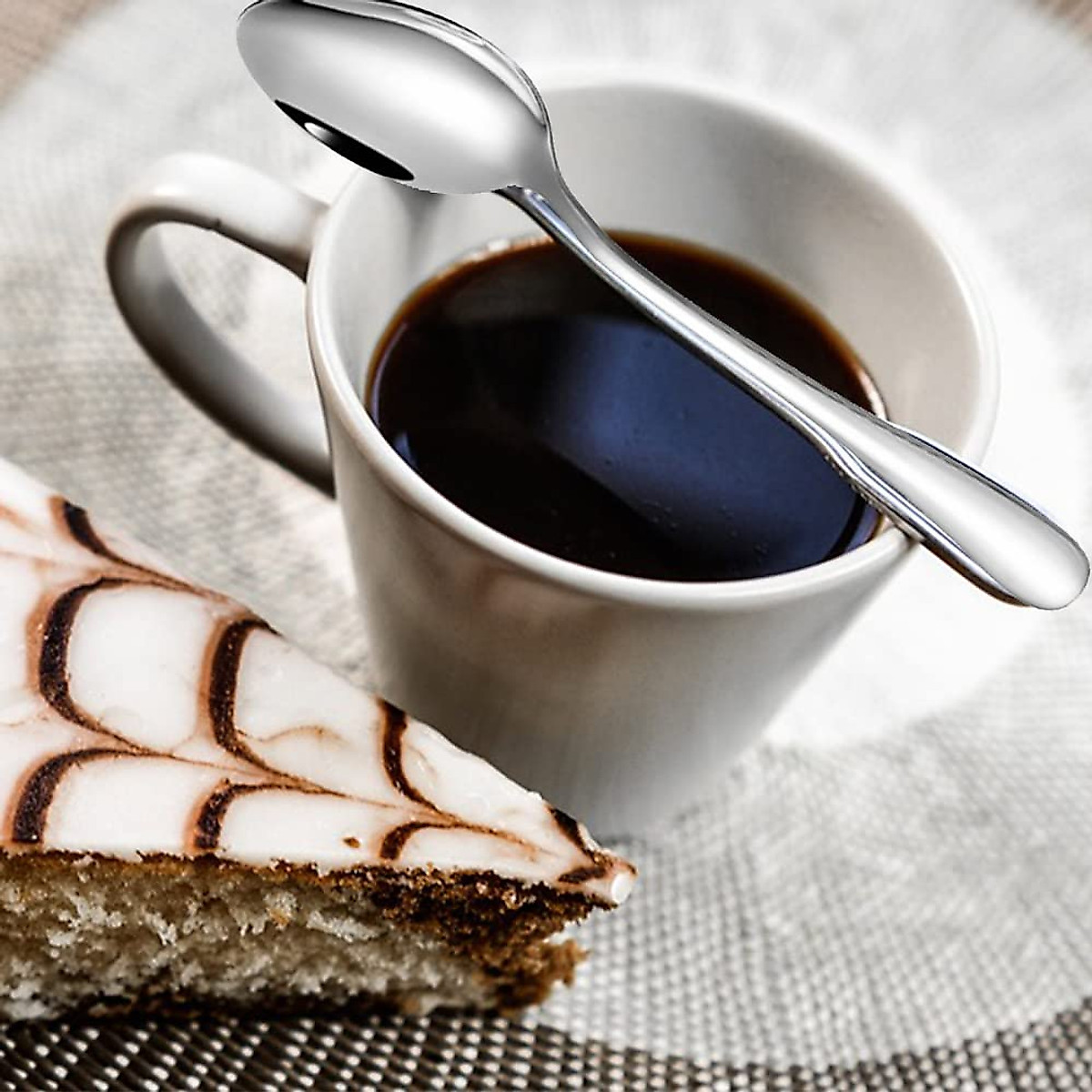 Teaspoons set of 6 Stainless Steel Classic Bead Teaspoons Dessert Spoon Stainless Steel Teaspoons Mirror Finish & Modern Design with Scalloped Edge Used in a Home Kitchen or Dining Room