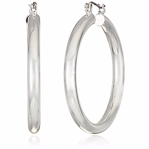 NINE WEST Women's Silver Round Tube Hoop Earrings