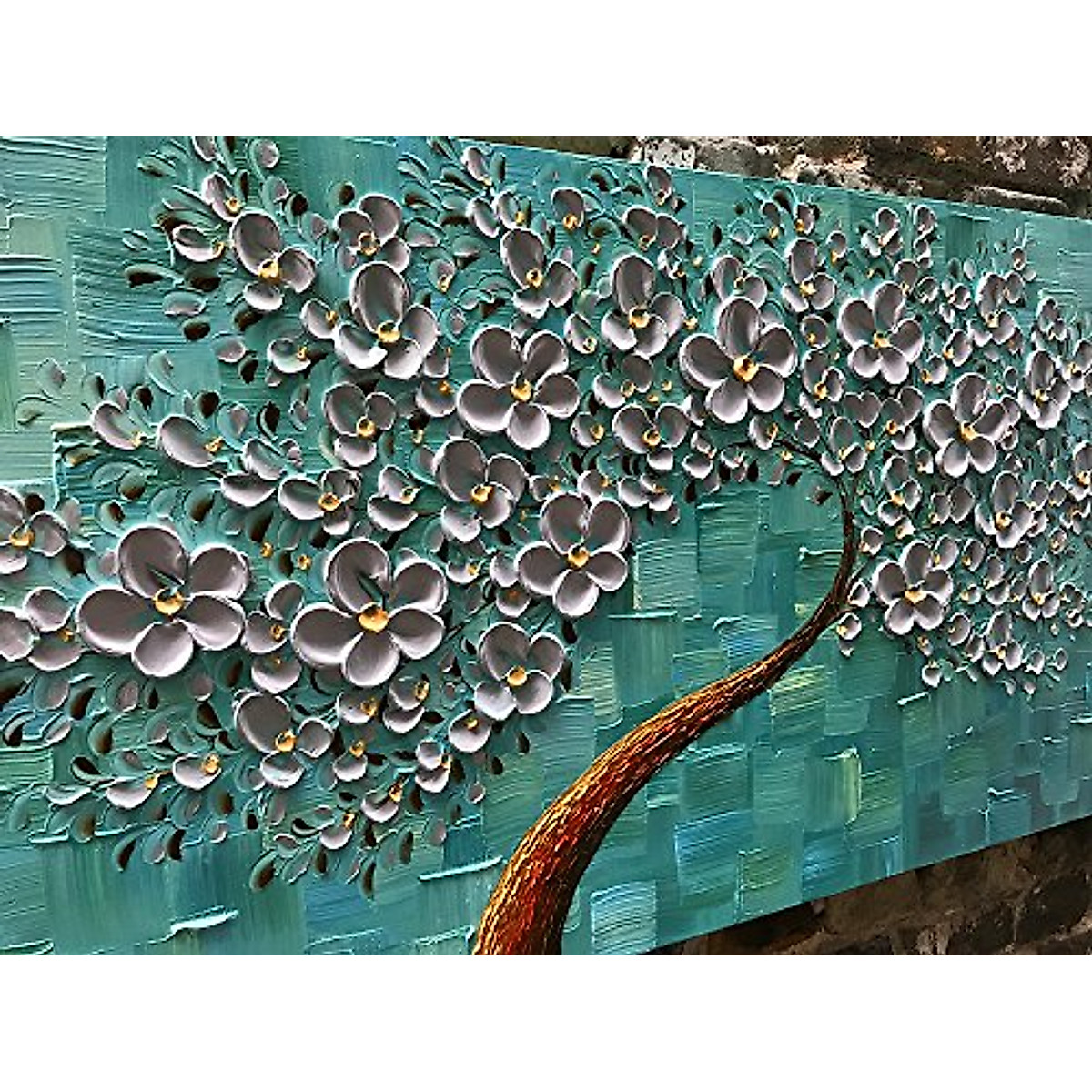 YaSheng Art - 100% hand painted Oil Painting On Canvas Texture Palette Knife silver Flowers Paintings Modern Home Decor Wall Art Painting 3D Abstract Artwork Paintings (20x40inch)