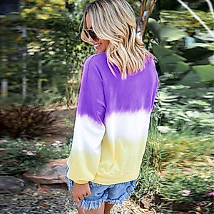 NEARTIME Women's Sweatshirt,Autumn Casual O-Neck Gradient Blouse Tie Dyeing Color Long Sleeve Tops Loose Pullover Purple