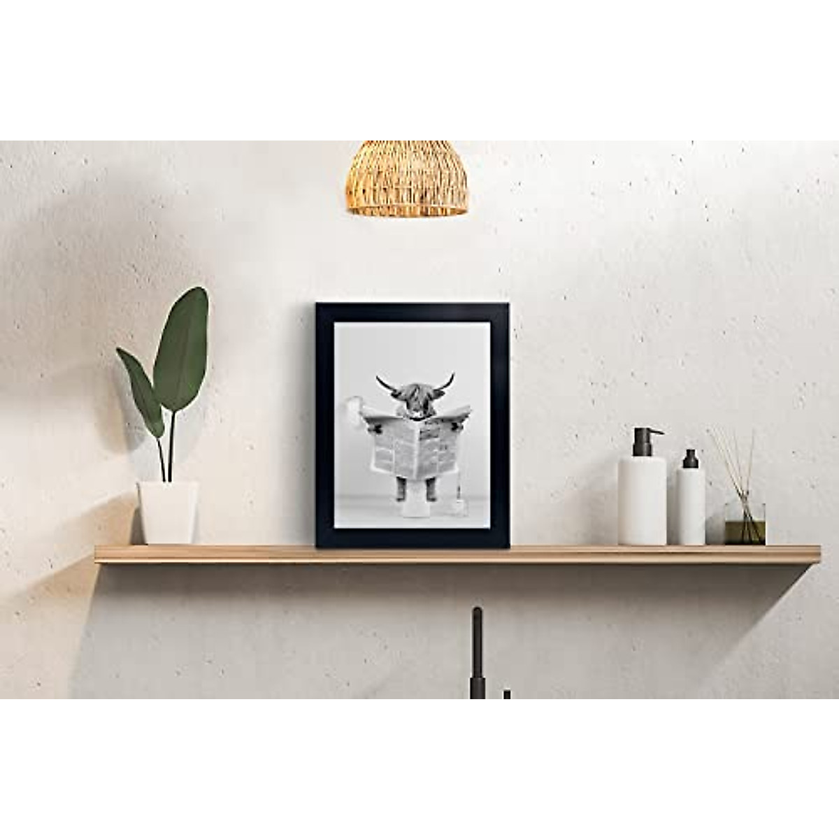 Black Framed Bathroom Decor - Funny Highland Cow Wall Art in Bathtub, Black and White Canvas Cow In Bathroom Picture, Humor Animals Bathroom Artwork Prints, Rustic Farmhouse Style Wall Decor Ready To Hang for Living Room, Bathroom, Bedroom, Kids Bathroom