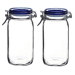 Bormioli Rocco Bormioli Rocco Set OF 2 Fido Square Jars With Blue Bail And Trigger Lids, 50-3/4-ounc, 50.75oz