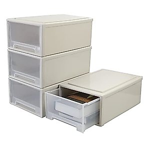 Jandson 4 Pack Stacking Storage Chest Drawer, 12 Quart Organizer Box Bin