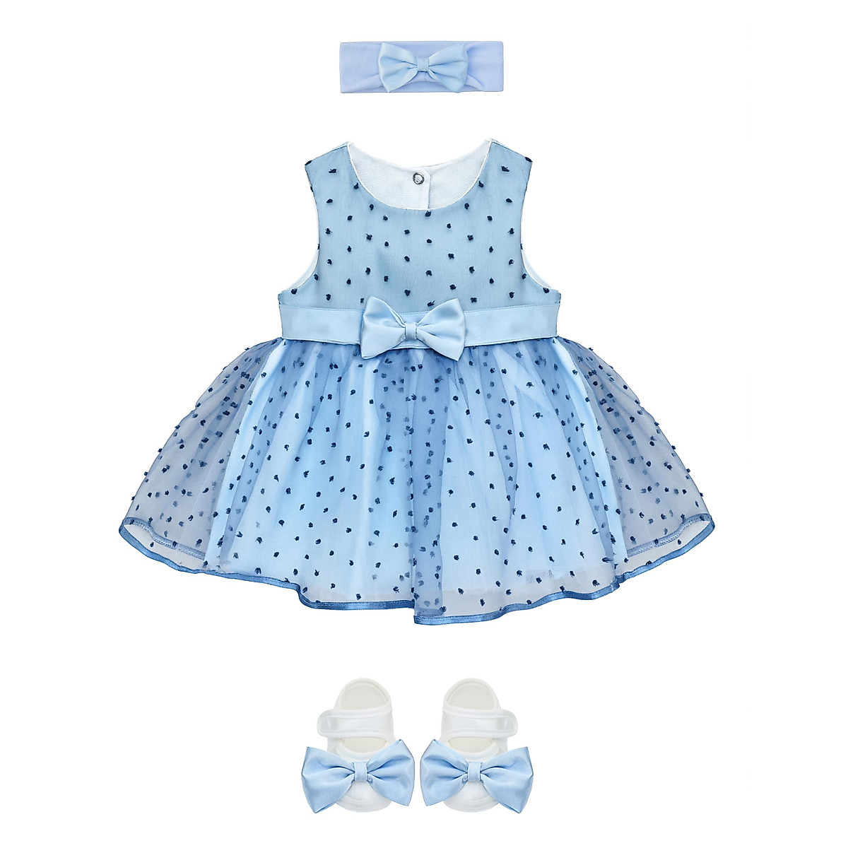 Lilax Baby Girl Lace Sleeveless Dot Tulle Dress Pageant 3 Piece Party Wedding Outfit (3-6 Months, Blue)