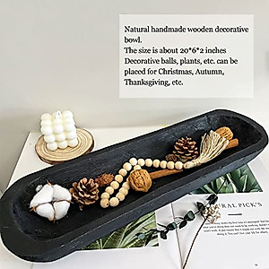 Wooden Dough Bowls Decorative，Rustic Bread Long Bowls Decor Wood Tray, Hand Carved For Table Centerpiece Decor, Home Decor (20 * 6 * 2 inch Black)