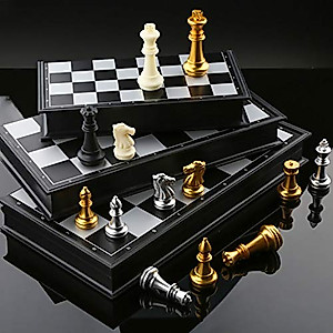 DWQ Standard Magnetic Chess Set Portable Foldable Chess Board Black and White International Chess，Puzzle Games for Adults Kid Beginners Professional Competition (Size : Small)