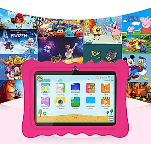 WECOOL Kids Tablet 7 inch Android, Quad Core Processor, 2GB RAM+16GB ROM, Educationl, Games, WiFi, Bluetooth, Dual Camera, IPS HD Display, Kid-Proof Case- Pink
