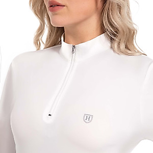 Harrison Howard Women's Equestrian Sweat Absorption Quick Drying Horse Riding Long Sleeve Shirt 1/4 Zip Base Layer White Small