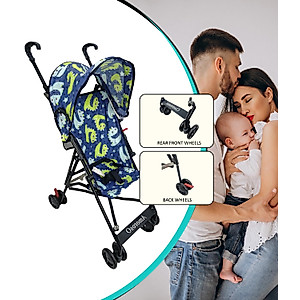 AmorosO Single Umbrella Stroller for Toddler, Travel Stroller for Babies - Sunlight and Light Rain Protection - Baby Stroller with Four EVA Wheels - Travel-Ready Stroller - Round Canopy Navy Blue