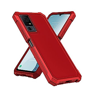 Ailiber for TCL 40 T Phone Case, TCL 40XL Case with Screen Protector 6.75", Dual Layer Structure Protection, Shock-Absorbing Corner TPU Bumper, Slim Silicone Rugged Cover for TCL 40 XL/TCL 40T-Red