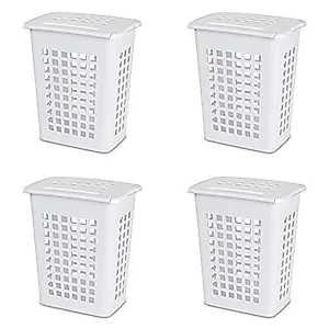 Sterilite 12238004 Rectangular LiftTop Laundry Hamper, White, 4-Pack