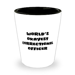 Brilliant Correctional officer Shot Glass, World's Okayest Correctional, Unique Ceramic Cup For Coworkers From Team Leader, Jail, Prison, Inmate, Corrections officer