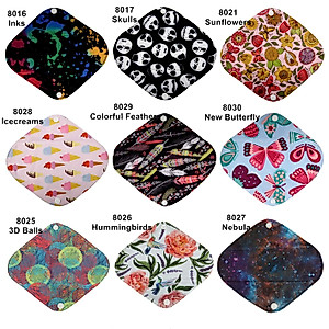 6 Pieces 8 Inch Charcoal Bamboo Mama Cloth/Menstrual Pads/Reusable Sanitary Pads/Panty Liners - You Choose 6 from 19 Designs and Email to Me