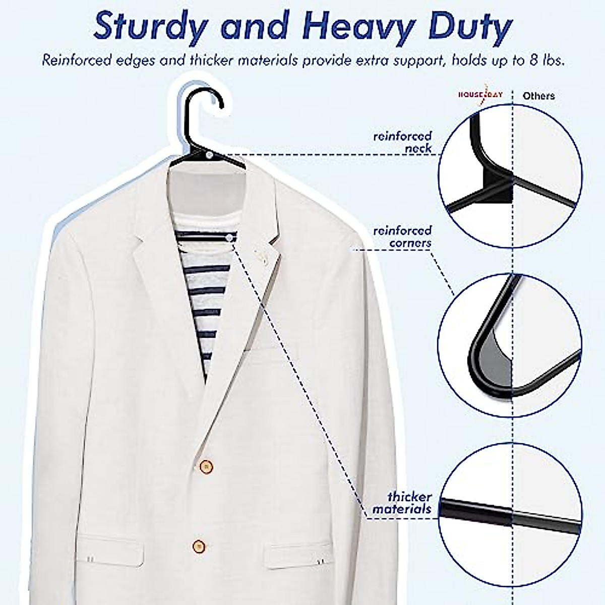 HOUSE DAY Black Plastic Hangers 50 Pack, Plastic Clothes Hangers Shirt Hangers, Space Saving Plastic Coat Hangers for Closet, Clothing Hangers Adult Hangers for Shirts, Coats, Skirt, Dress