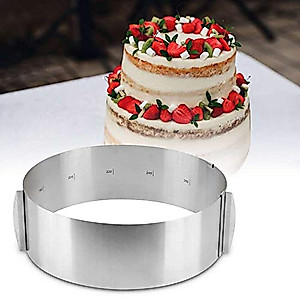 KEILEOHO Layer Cake Slicer Set, 2 PCS Stainless Steel Adjustable 7 Layered Bread Cutter Ring with Respective Diameter of 6-8 Inches and 9-12 Inches 3.4 Inches High and 1 PCS Adjustable Biscuit Cutter