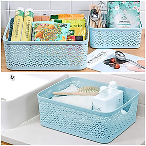 STARVAST 5 Pack Plastic Storage Baskets, Portable Blue Fish Scale Pattern Hollow Desktop Storage Bin Box with Handle for Kitchen, Bathroom, Kids Room or Nursery Storage – 9.4 x 7.1 x 4.1 inches
