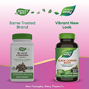 Nature's Way Black Cohosh Root, Traditional Support for Women's Health*, 540 mg per Serving, Non-GMO Project Verified, 180 Capsules (Packaging May Vary)