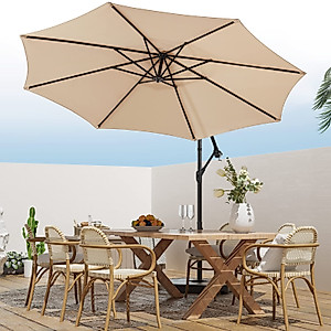 wikiwiki 10ft Patio Umbrellas Offset Outdoor Cantilever Hanging Umbrella w/Infinite Tilt, Fade Resistant Waterproof Recycled Fabric Canopy & Cross Base for Yard, Garden & Deck (Beige)