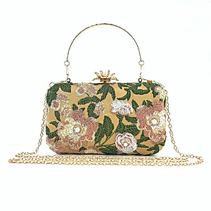Colorful Embroidery Floral Clutch Evening Bags for Women 7.8'' Wedding Party Prom Cocktail Party Handbag