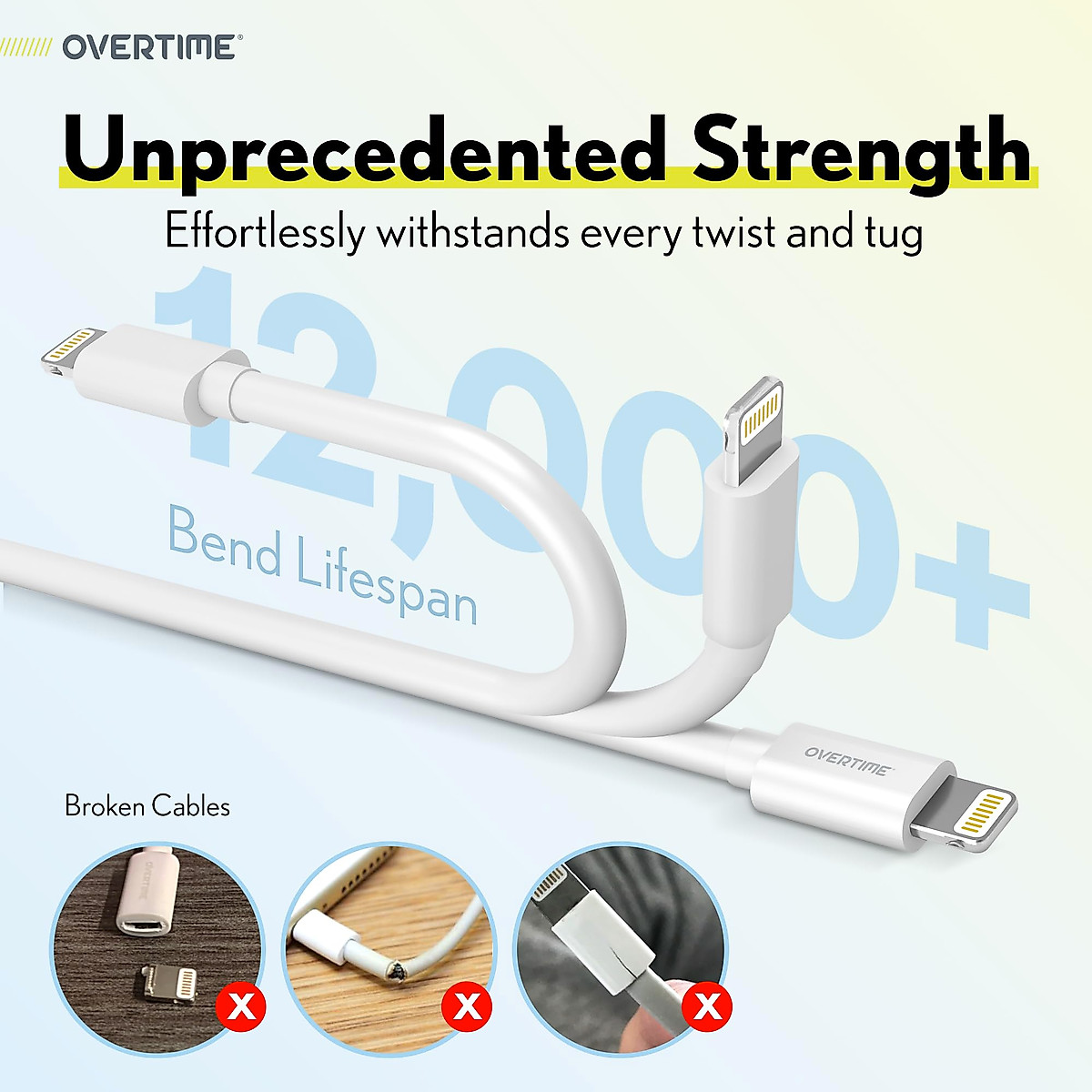 Overtime iPhone Lightning Cable, MFI Certified, Portable & Smart USB-C to Lightning Charging Cable, Fast Apple Charging Cord, 6ft iPhone Charger Cord Compatible with iPhone | iPad | iPod - White