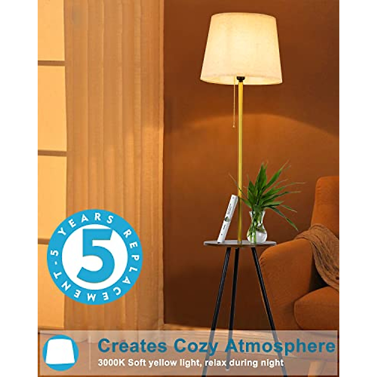 Floor Lamp with Shelves,Round Shelf Floor Lamps with E26 LED Bulb,Foot Switch Storage Wood Texture Modern Floor Lamp with Linen Shade,Display Standing Lamp for Living Room, Bedroom-Wooden