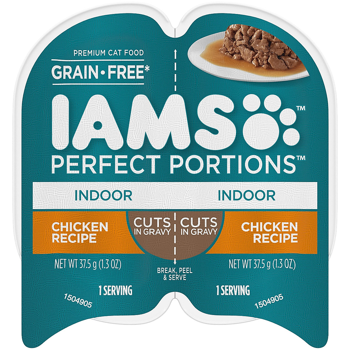 IAMS PERFECT PORTIONS Indoor Adult Grain Free* Wet Cat Food Cuts in Gravy, Chicken Recipe, (24) 2.6 oz. Easy Peel Twin-Pack Trays