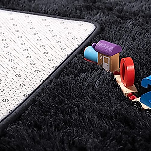 Noahas Fluffy Black Rugs for Bedroom,4x6 Shaggy Fuzzy Bedroom Rug Carpet,Soft Rug for Kids Room,Thick Area Rugs for Living Room,Plush Nursery Rug for Baby,Cute Room Decor for Girls Boys