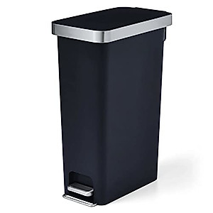 10.5 gal Plastic Slim Kitchen Step Trash Can, Black, 17.30" L x 9.80" W x 24.60" H