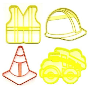 YNGLLC CONSTRUCTION WORKER EQUIPMENT SAFETY GEAR SET OF 4 COOKIE CUTTERS BAKING TOOL 3D PRINTED MADE IN USA PR1557 Multicolor
