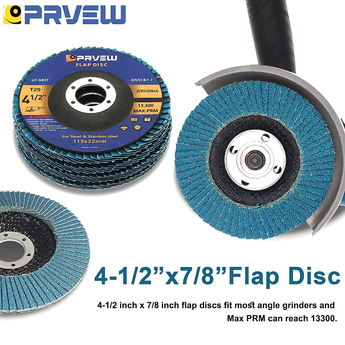 PRVEW Flap Discs 4 1/2 Inch, 5-Pack 4.5" x 7/8" T29 Premium Zirconia Abrasive Grinding Wheels, 40/60/80/120 Assorted Grits Flap Sanding Disc for Metal,Stainless Steel