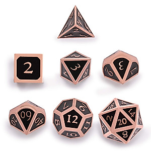 Yellow Mountain Imports Collector's 7 Rose Copper on Black Metal Dice Set with Storage Case, Copper Rose - for Role Playing Games (RPG), DND, MTG, and Other Dice Games - Made