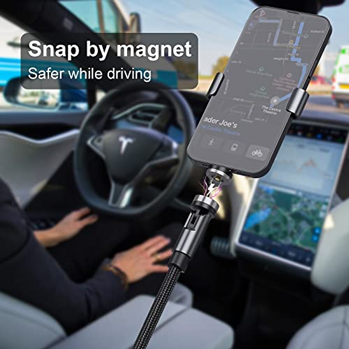 N. NETDOT NetDot 540°Rotation 3in1 Magnetic Charging Cable, 6.6ft 3 Pack Gen15 Magnetic Phone Charger and Magnetic Charger for Micro USB, USB-C/Type C and i-Product, 3in1 Black