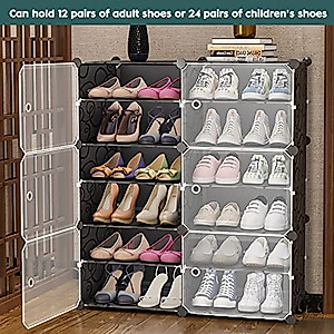 Jomifin Shoe Rack Storage Cabinet with Doors, Portable Shoes Organizer,Expandable Standing Rack, Storage Boots,Slippers,Shoes for Closet Hallway Bedroom Entryway (Black)