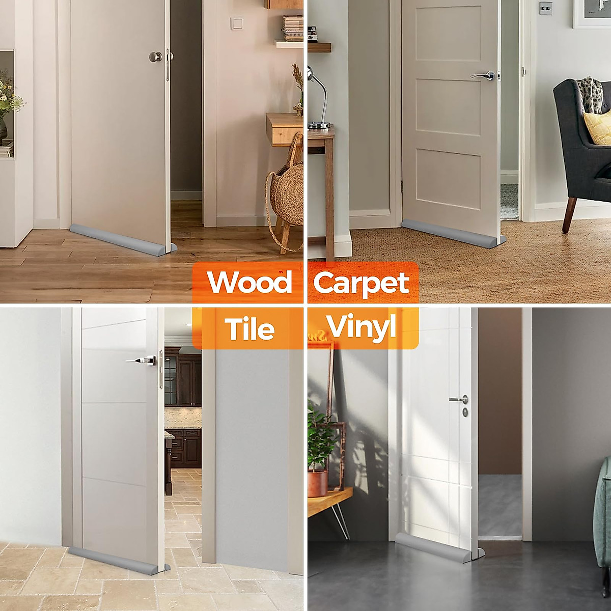 Holikme 36 inches Double Side Draft Stopper Noise Blocker for Bottom of Door Adjustable Door Sweeps, Grey