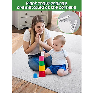 12 pcs Thickened Plush Foam Interlocking Floor Mat, Interlocking Foam Tiles with Edgings for Baby, Soft Anti-Slip Puzzle Area Square Rug Playmat for Children Room Bedroom(11.8", White)
