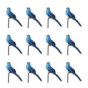 Lazyspace 12Pcs Artificial Christmas Birds,Simulation Feathers Foam Birds with Metal Clip,Mini Birds for DIY Crafts Decoration Home Garden Wedding Party Xmas Tree Ornament,Blue