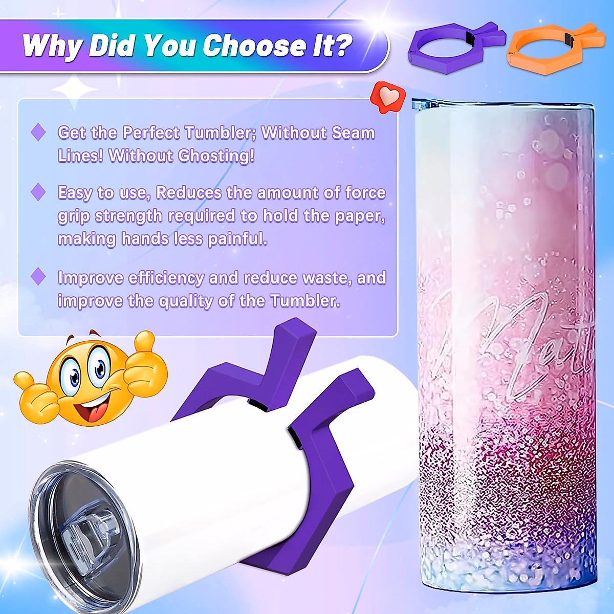 4pcs Pinch Perfect Tumbler Clamp Tool, Sublimation Tumblers Pinch with Heat Tape and Tumblers Width Measurer for Tumblers, Clamp Grip Tool for 20 Oz Sublimation Blanks Tumblers Skinny Straight