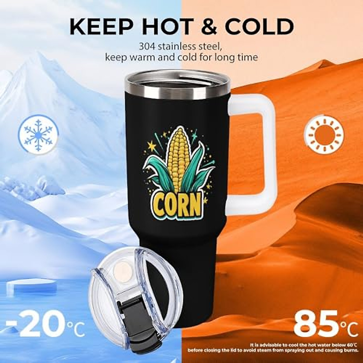 Corn Insulated Tumblers with Handle Stainless Steel Coffee Mug Funny Travel Cup with Lid Straw 40oz