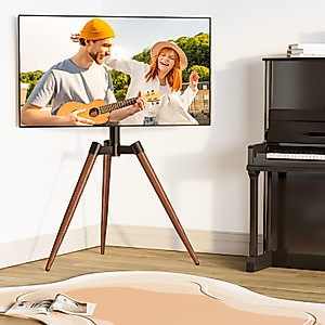 TVON Easel TV Stand with Tripod Base for 37–65 Inch Flat/Curved Screen TVs up to 77 lbs, Height Adjustable TV Floor Stand with Cable Ties and 100° Swivel for Bedroom, Living Room, Studio, Brown