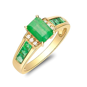 Gin & Grace 10K Yellow Gold Natural Emerald Diamond (I1,I2) Ring (Size 8) for Women Jewelry Gifts